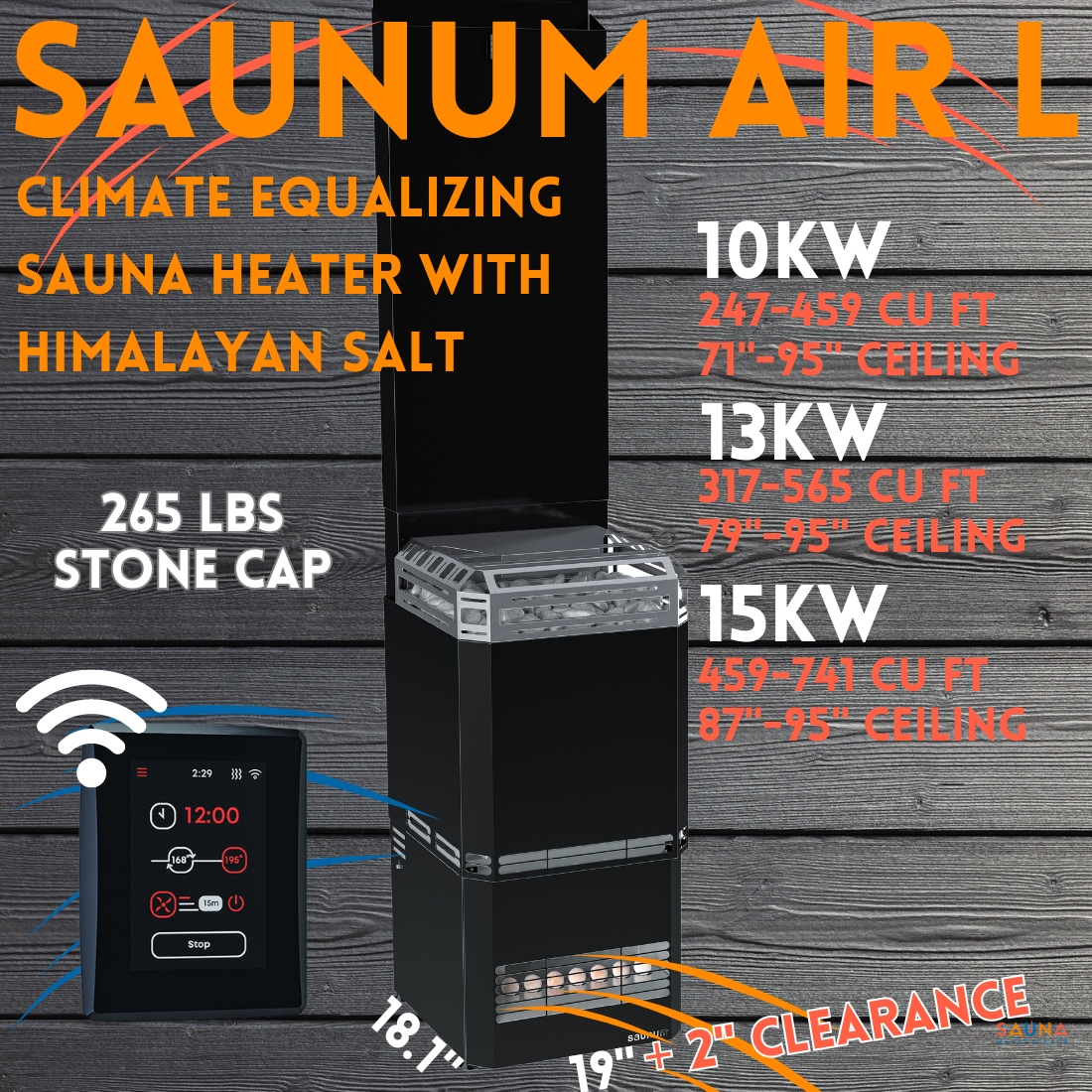 Saunum AIR L - Professional Sauna Heater with Air Equalization and Himalayan Salt Therapy | 10KW ...